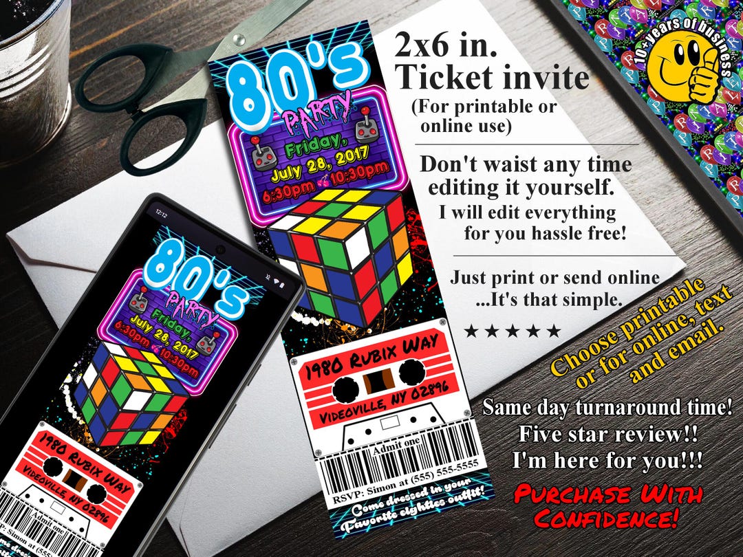 80's PARTY INVITATION Ticket - Printable or Online Use - Wicked Awesome ...