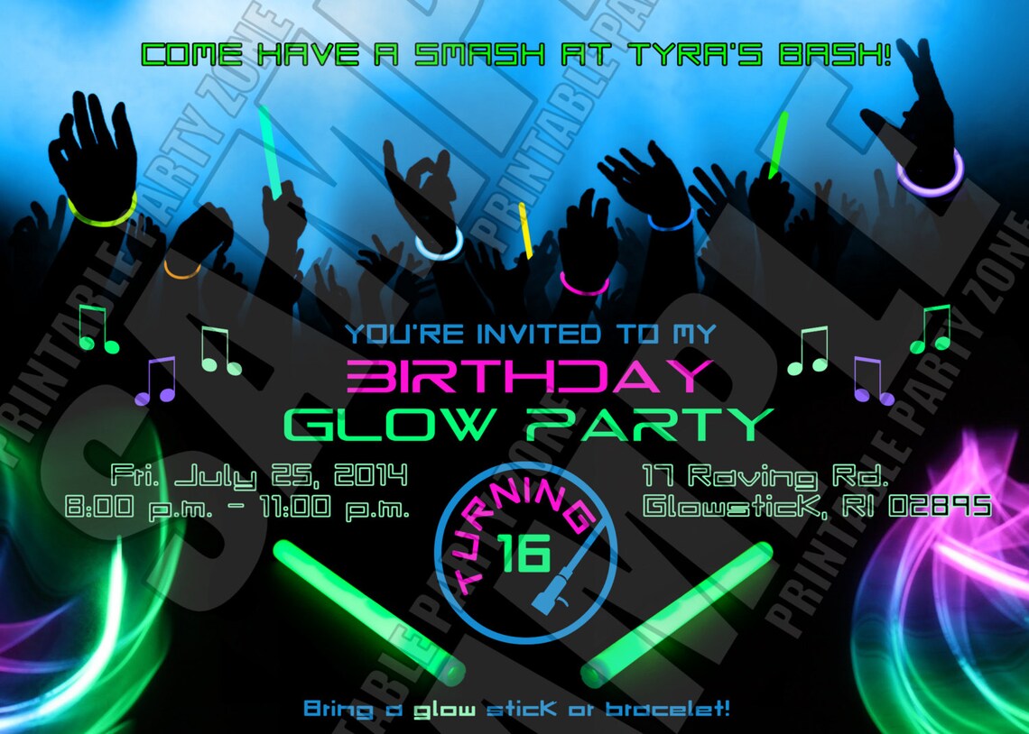 BIRTHDAY GLOW PARTY Invitation Printable Invite Emailable - Etsy