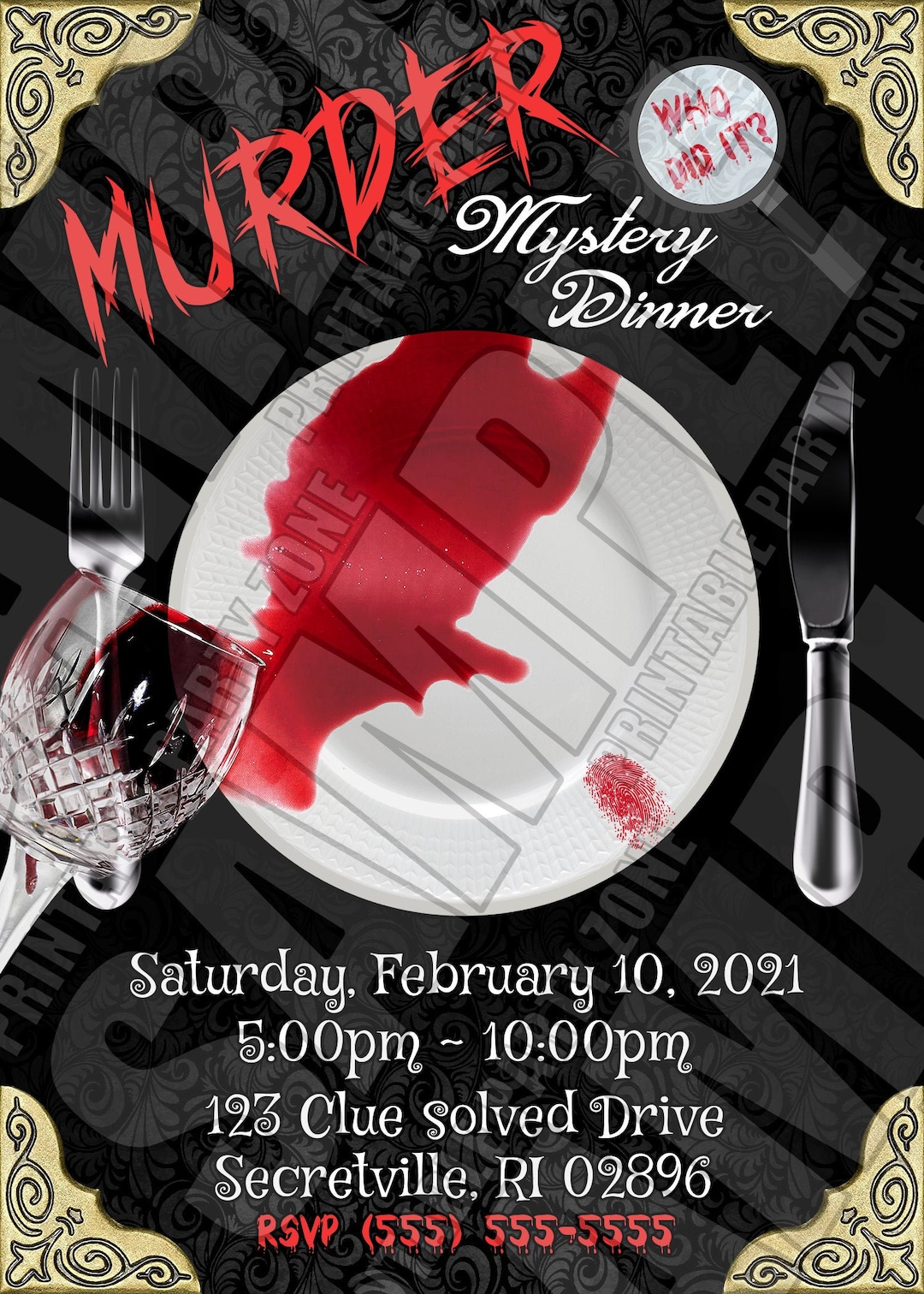 MURDER MYSTERY DINNER, Printable Invitation or Online Use, Mysterious ...