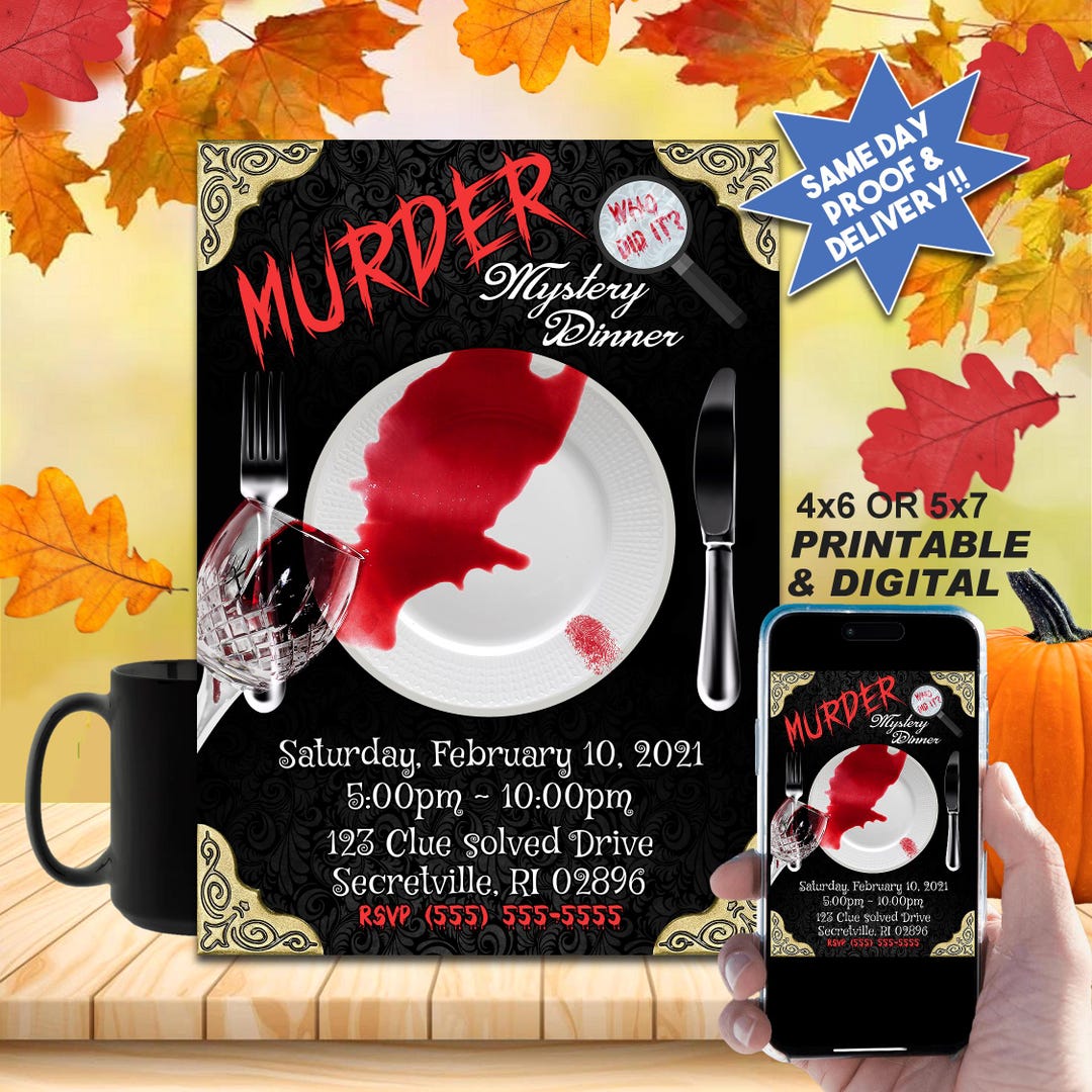 MURDER MYSTERY DINNER, Printable Invitation or Online Use, Mysterious ...