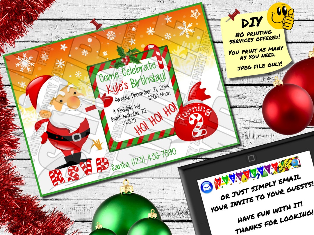 CHRISTMAS BIRTHDAY INVITE Kids Printable Invite or Online Use Cute ...