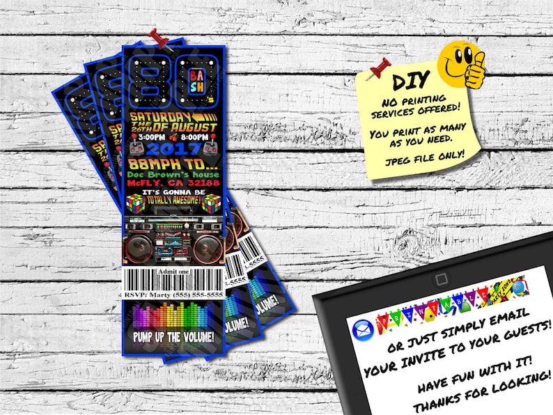 80's PARTY INVITATION Ticket DIY Printable or Emailable - Etsy