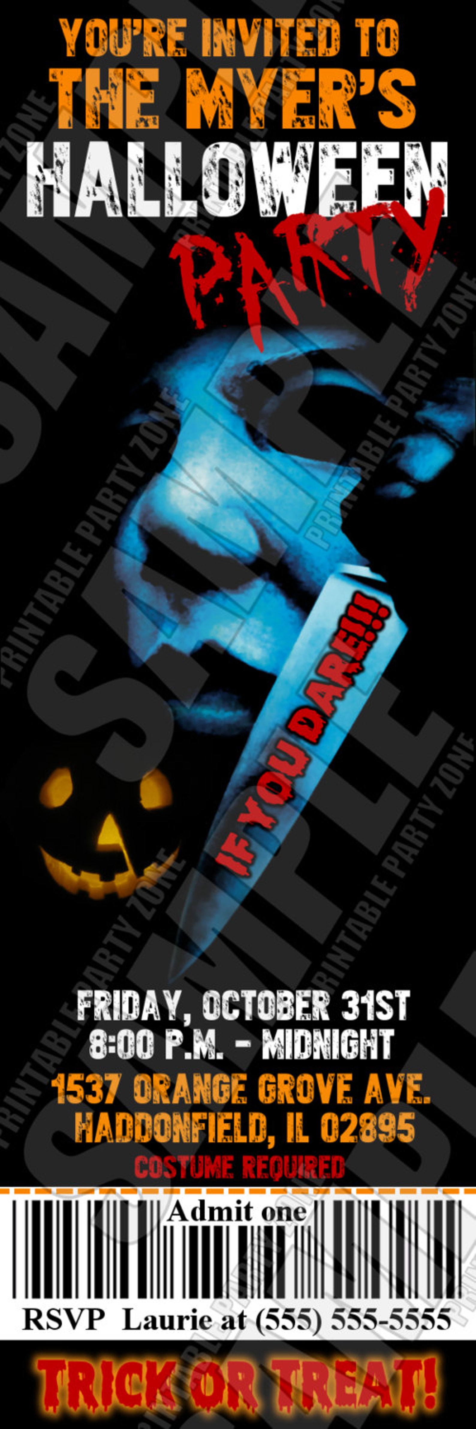 HALLOWEEN TICKET INVITATIONS Horror Movie Printable Invite. - Etsy