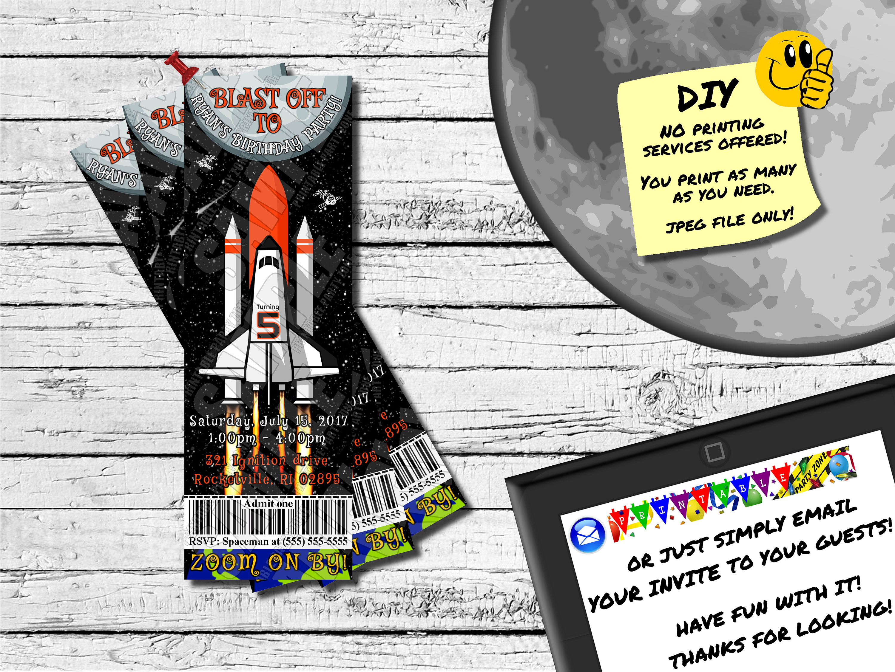 SPACE SHUTTLE Ticket Invitation Printable Birthday Ticket | Etsy