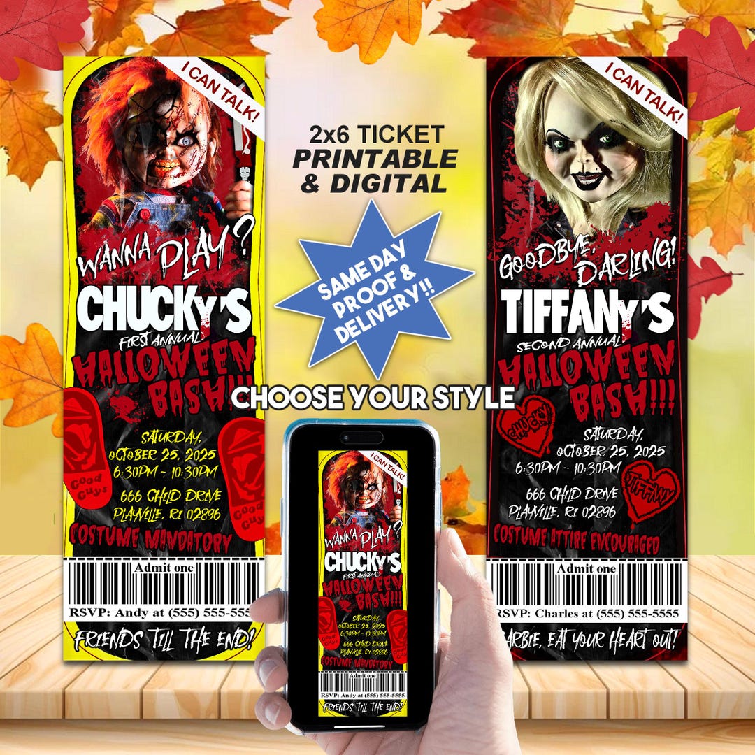 CHUCKY or TIFFANY Inspired Halloween Ticket Invitation, Printable ...