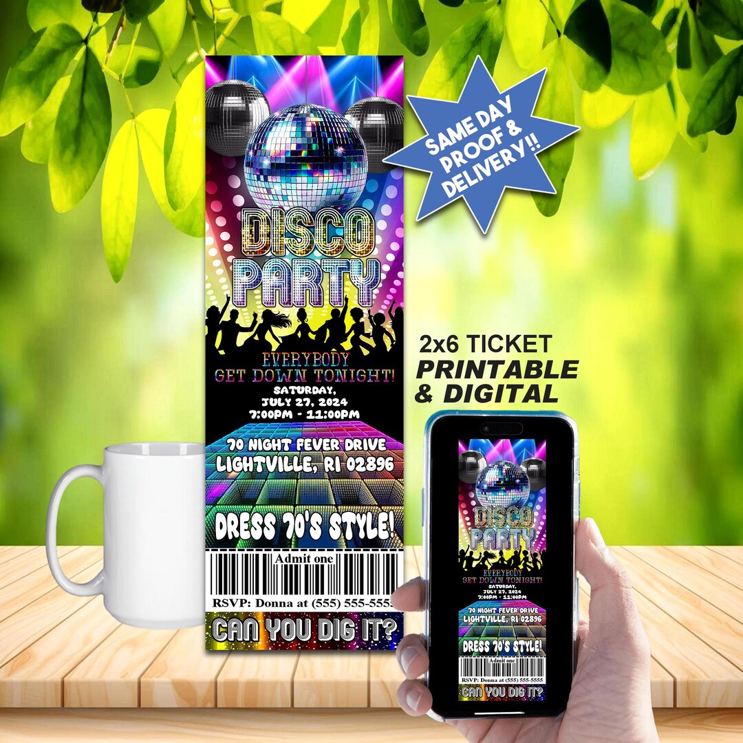 DISCO PARTY Ticket Invitation, DIY Printable or Online Use, Hip 70's ...