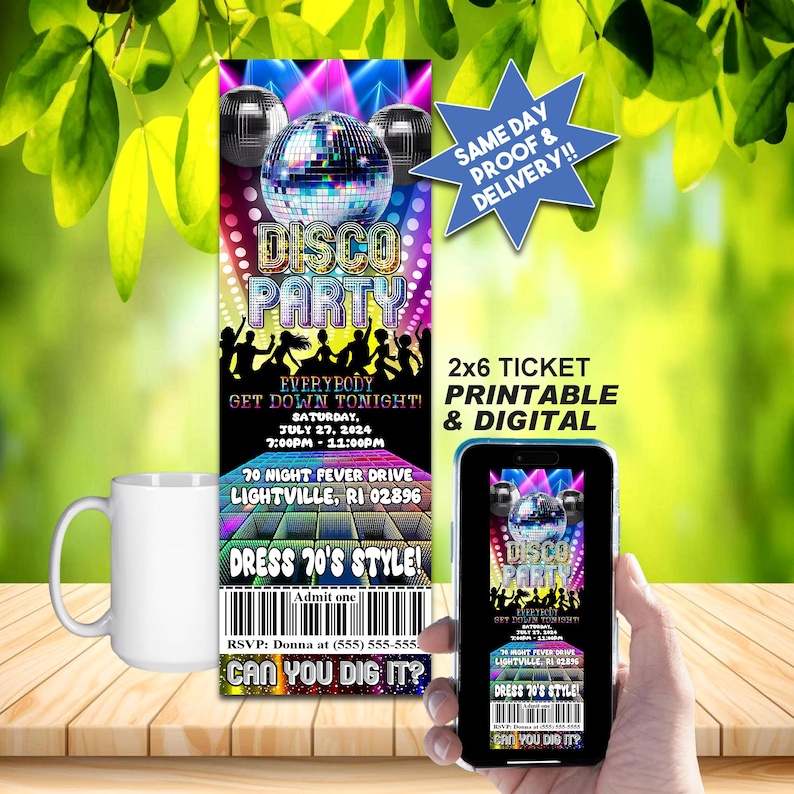 DISCO PARTY Ticket Invitation, DIY Printable or Online Use, Hip 70's ...