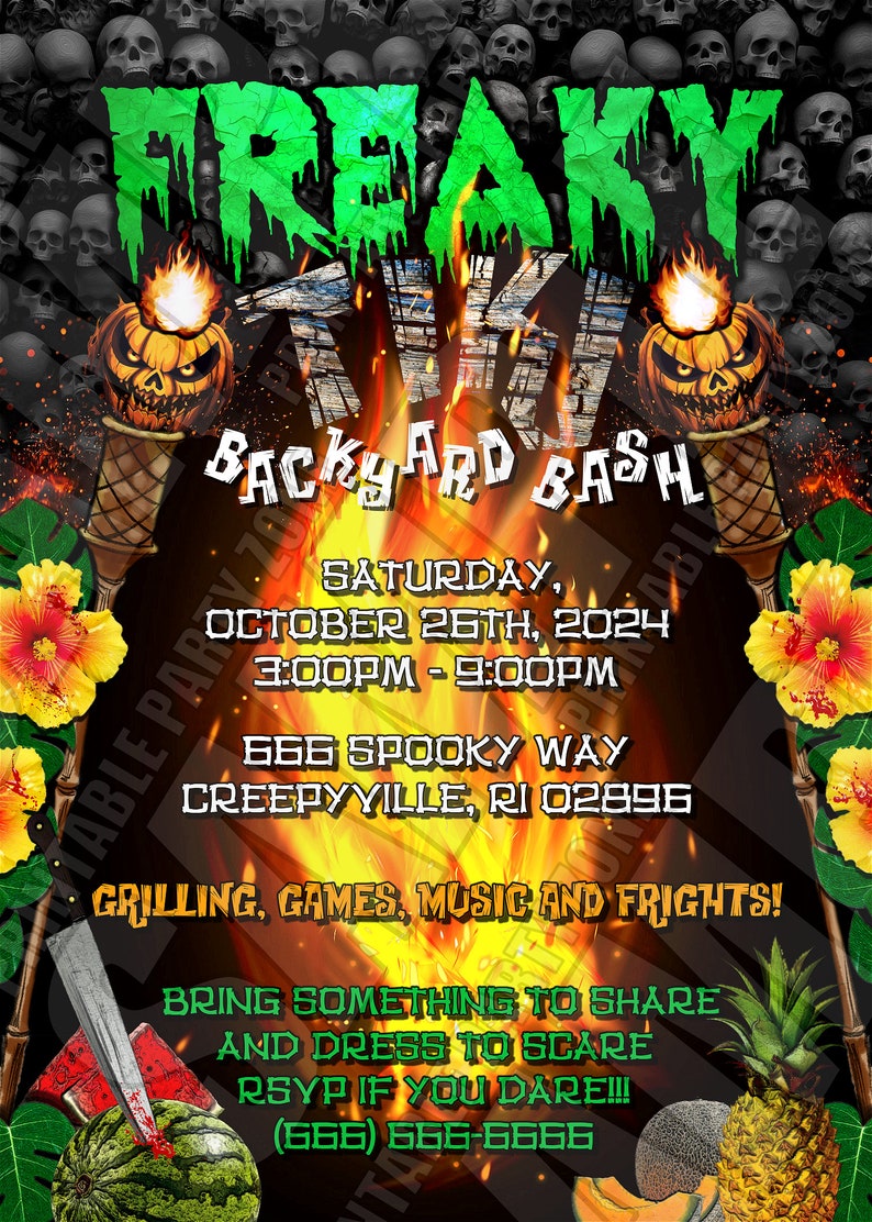 FREAKY TIKI HALLOWEEN Party Invitation, Printable Invite or Online Use ...