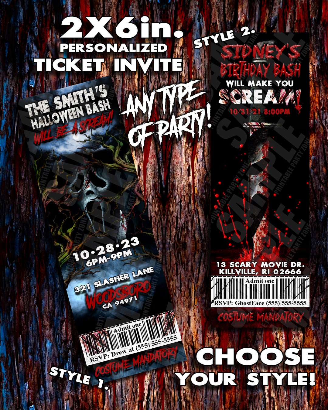 SCREAM Inspired Ticket Invitation, Personalized, Printable Invite or ...