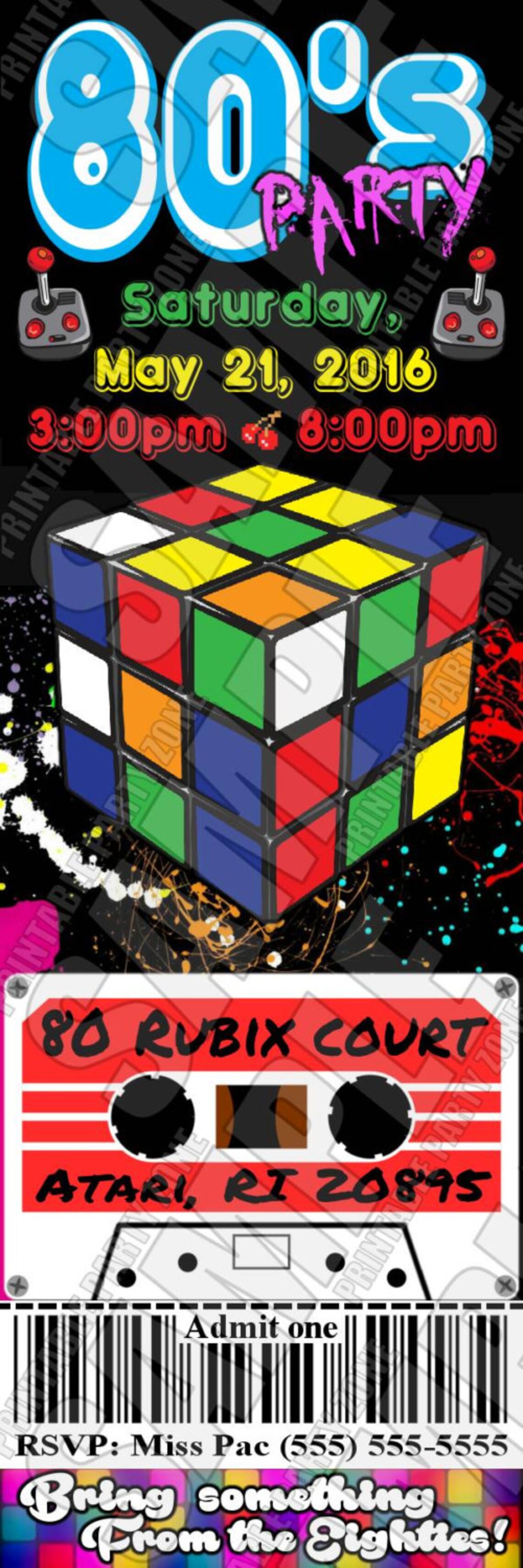 80's PARTY INVITATION Ticket Printable or Emailable - Etsy