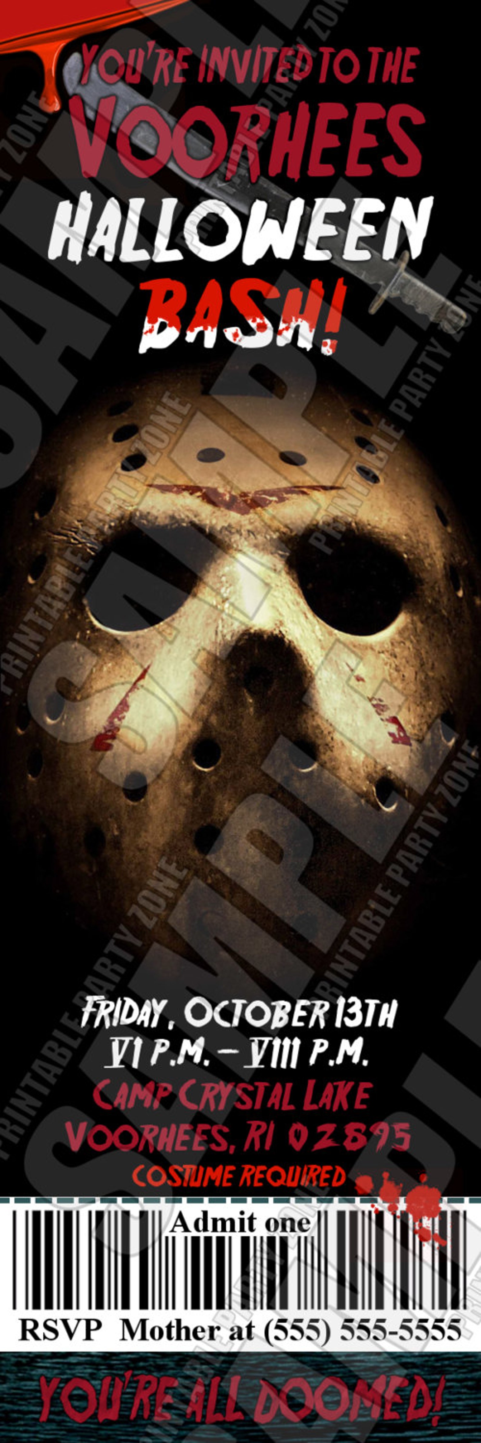 HALLOWEEN TICKET INVITATIONS Horror Movie Printable Invite. - Etsy