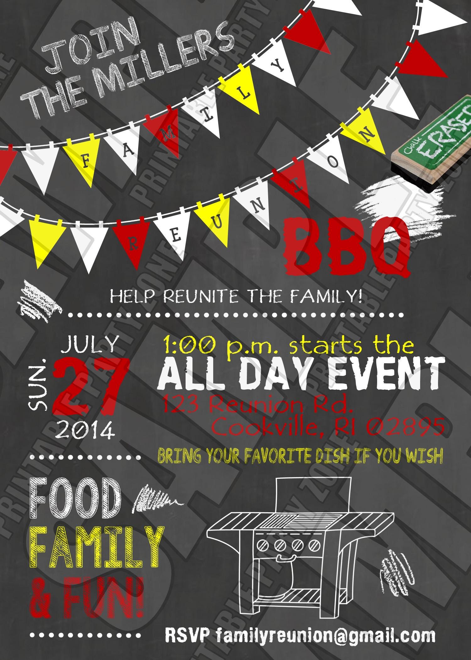 FAMILY REUNION CHALKBOARD Barbecue Invitation, Printable Invite or ...