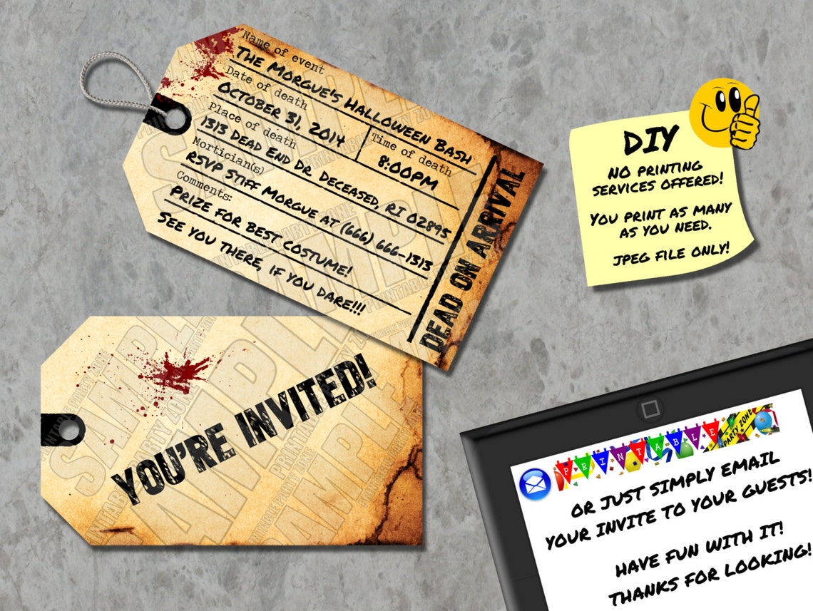 TOE TAG HALLOWEEN Invitation Printable Invite or Emailable | Etsy