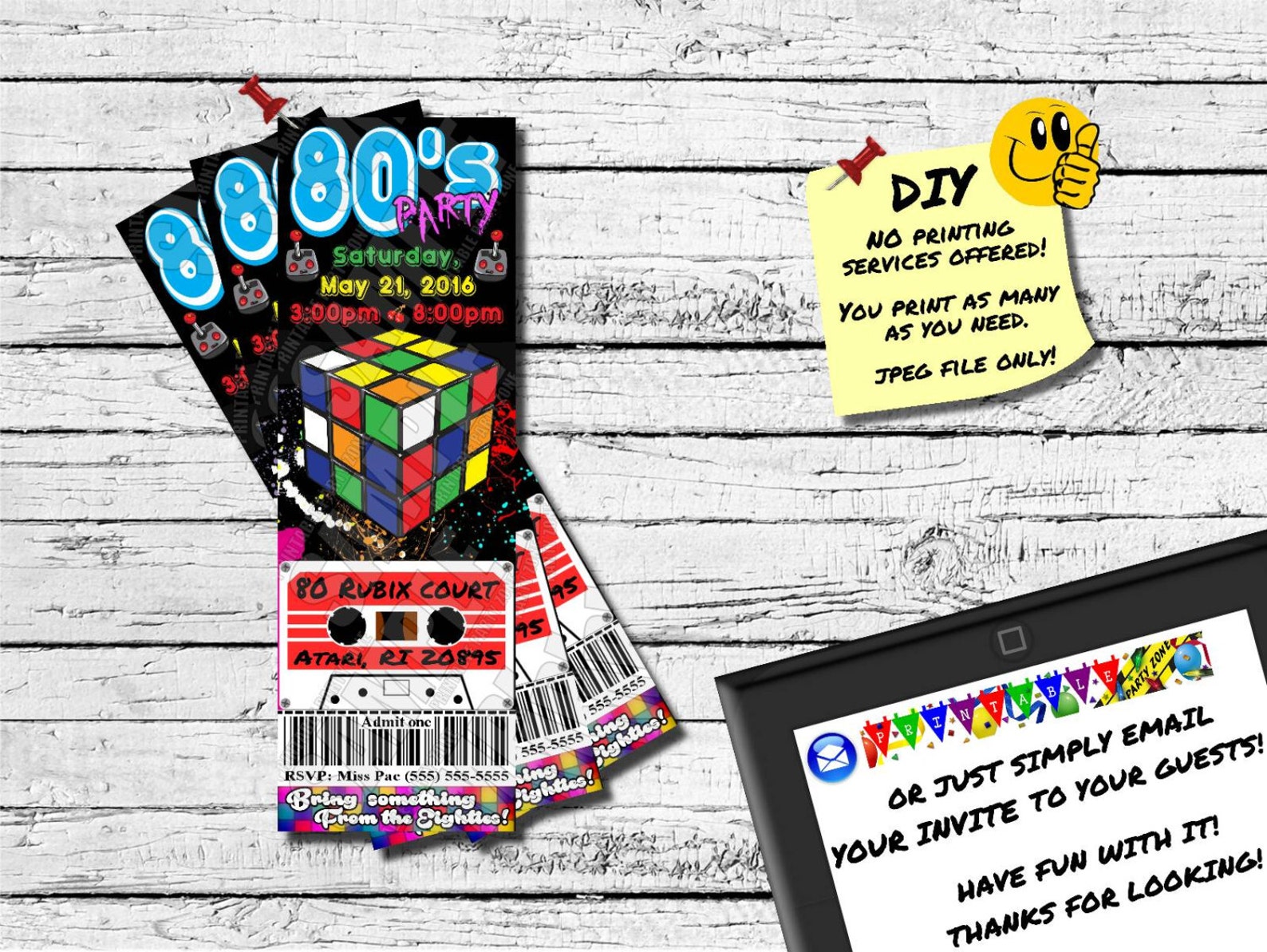 80's PARTY INVITATION Ticket Printable or Emailable - Etsy