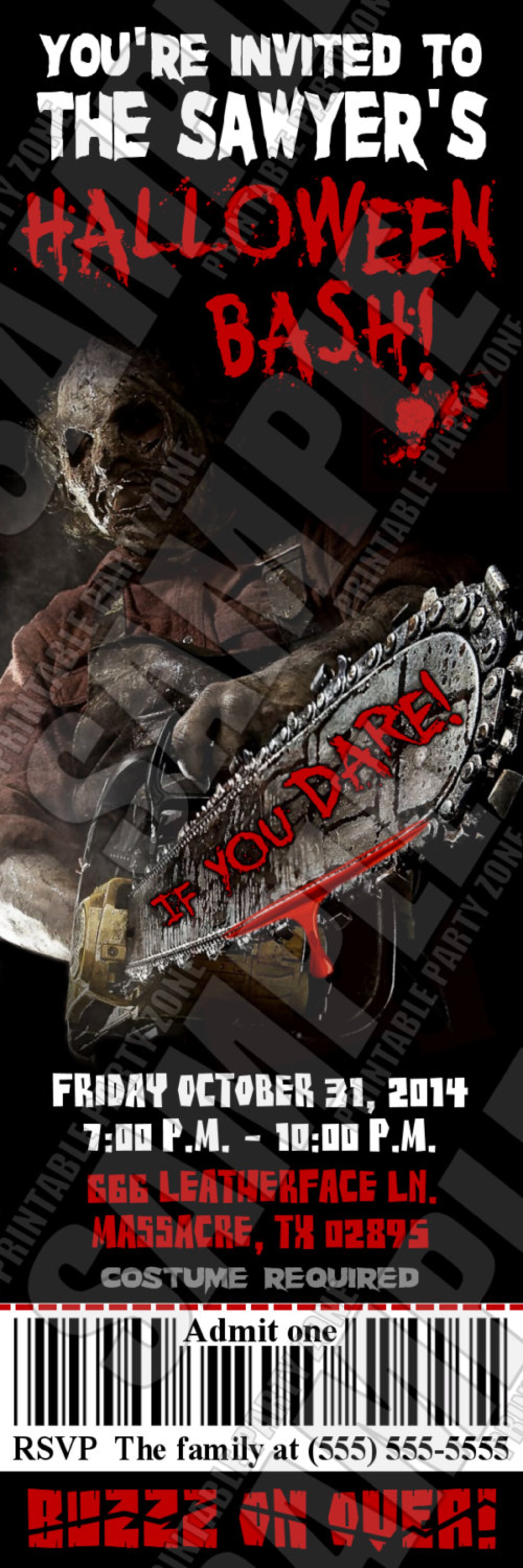 HALLOWEEN TICKET INVITATIONS Horror Movie Printable Invite. - Etsy