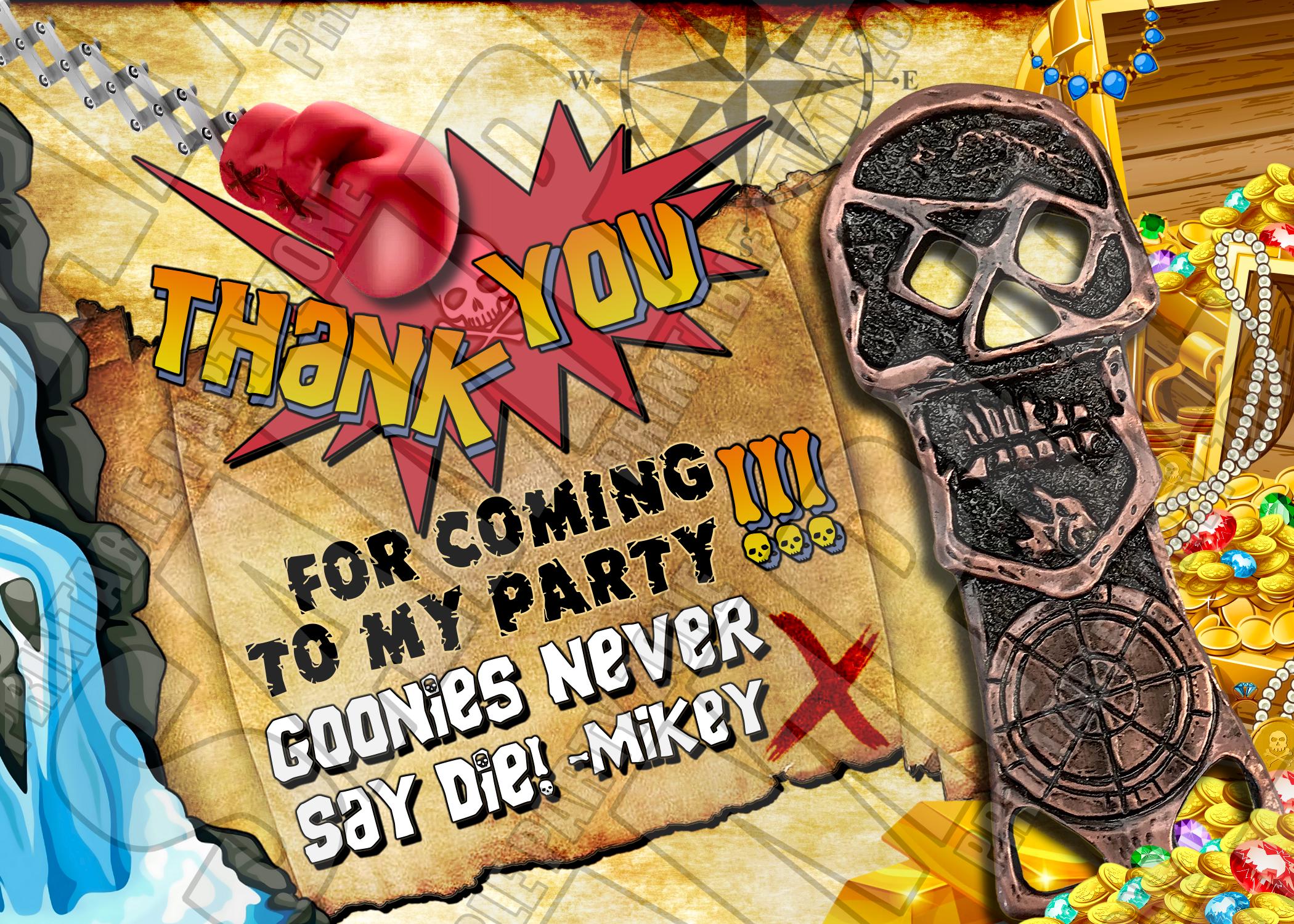 GOONIES PIRATE STYLE Thank You Card, Printable or Digital Use, Text or ...