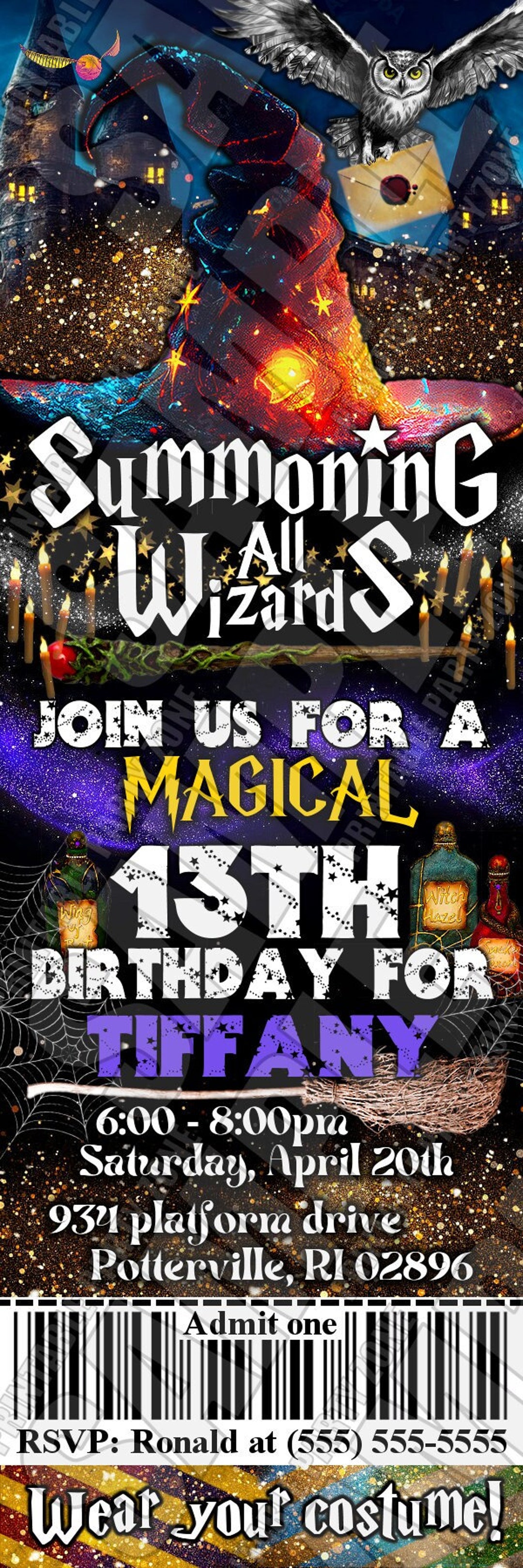 WIZARD TICKET INVITATION Printable or Online Use Magical Birthday ...