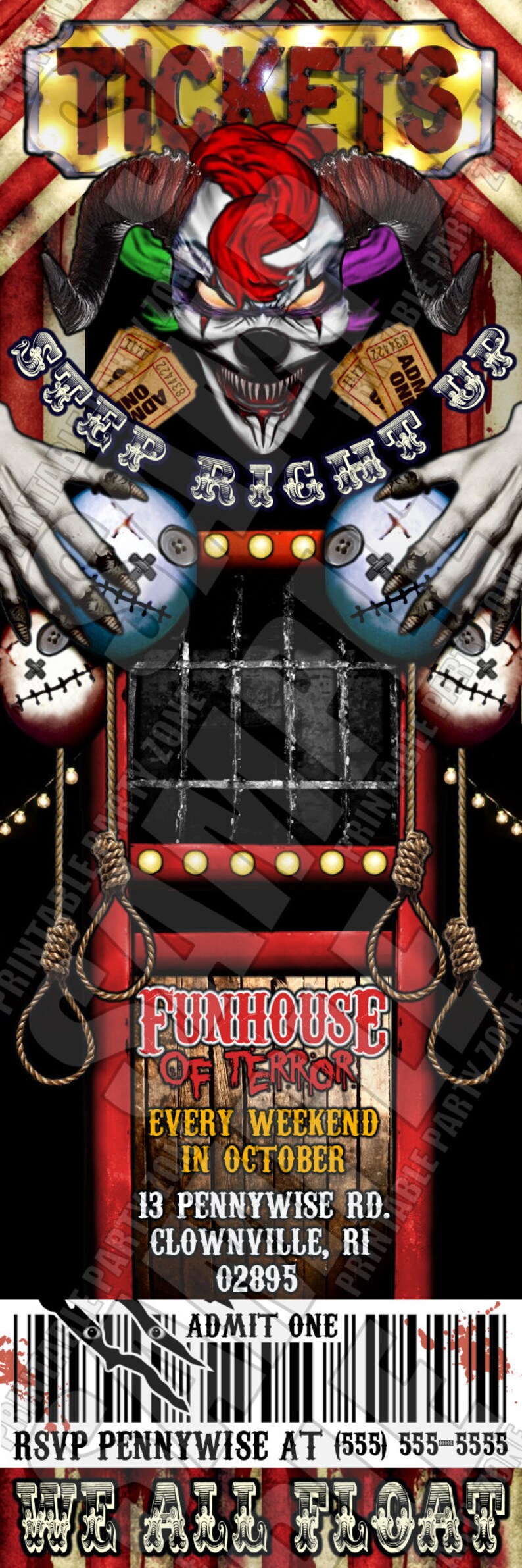 EVIL CIRCUS TICKET Invitation - Printable Invite or Online Use - Choose ...