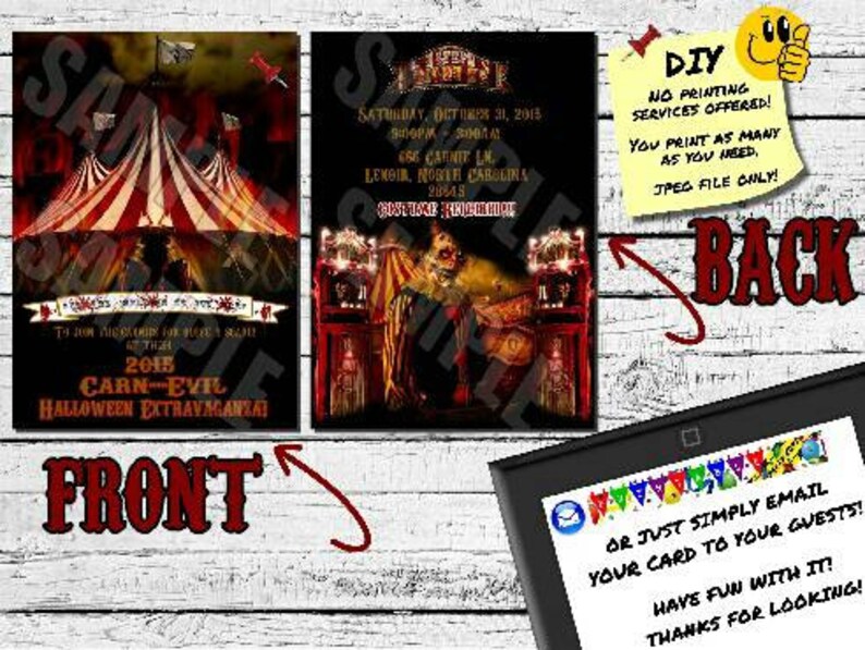 EVIL CARNIVAL INVITATION Printable Invite Emailable Invite | Etsy