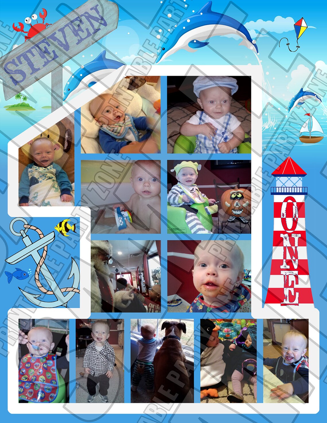 12 Month Birthday Collage Poster OCEAN-BEACH-DOLPHINS Add Your | Etsy
