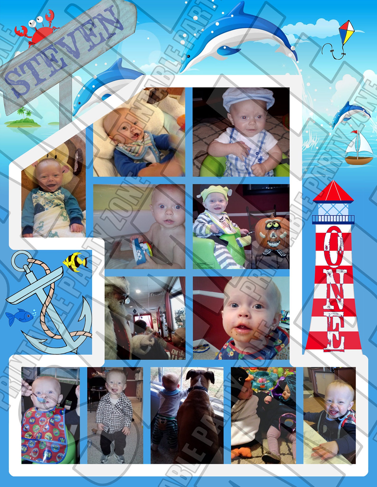12 Month Birthday Collage Poster OCEAN-BEACH-DOLPHINS Add Your | Etsy