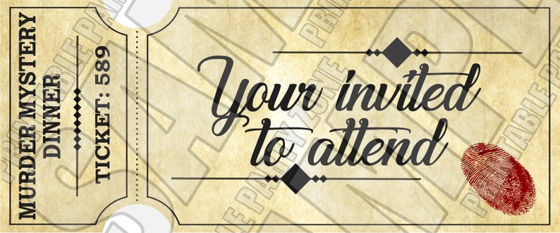 MURDER MYSTERY Ticket Invitation-diy Printable Invite Front & | Etsy
