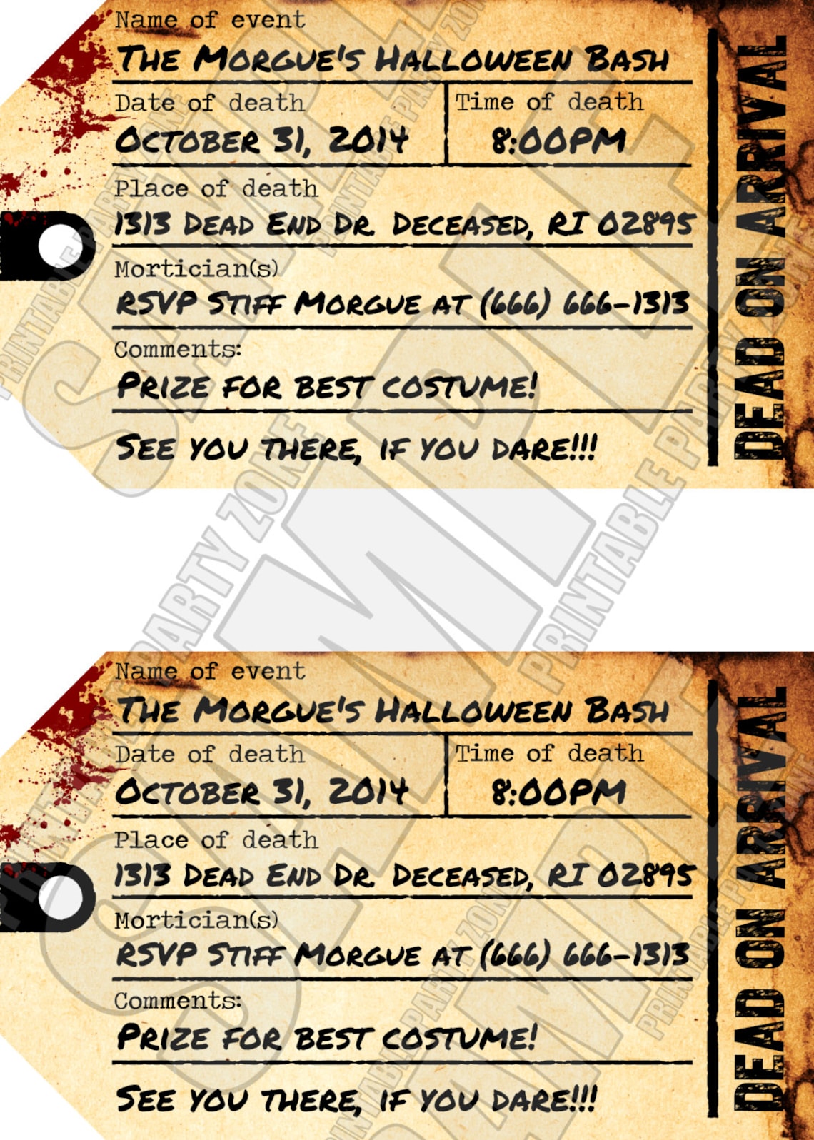 TOE TAG HALLOWEEN Invitation Printable Invite or Emailable | Etsy