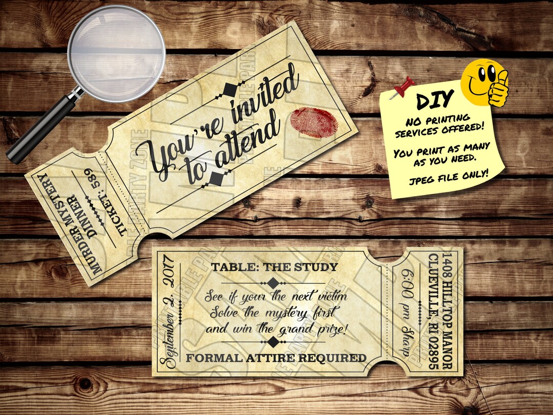 MURDER MYSTERY Ticket Invitation, DIY Printable Invite Front & Back ...
