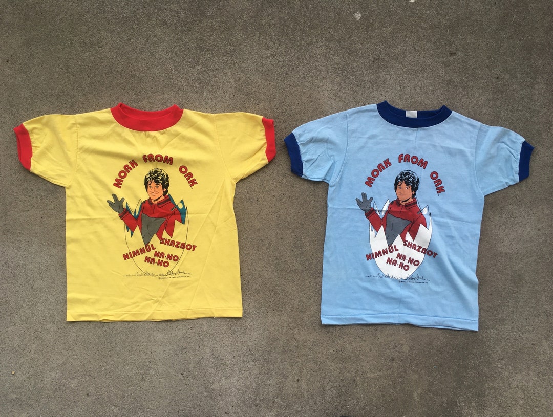Vintage 1970s MORK From Ork Short Sleeve Ringer T-SHIRT Lot of 2 Size Youth Medium Mork & Mindy ...