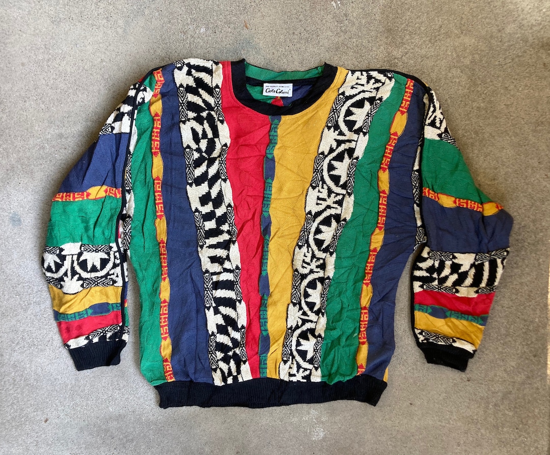 Vintage 1990s CALRO COLUCCI Mosiac Vibrant Multi Color Textured Cotton ...