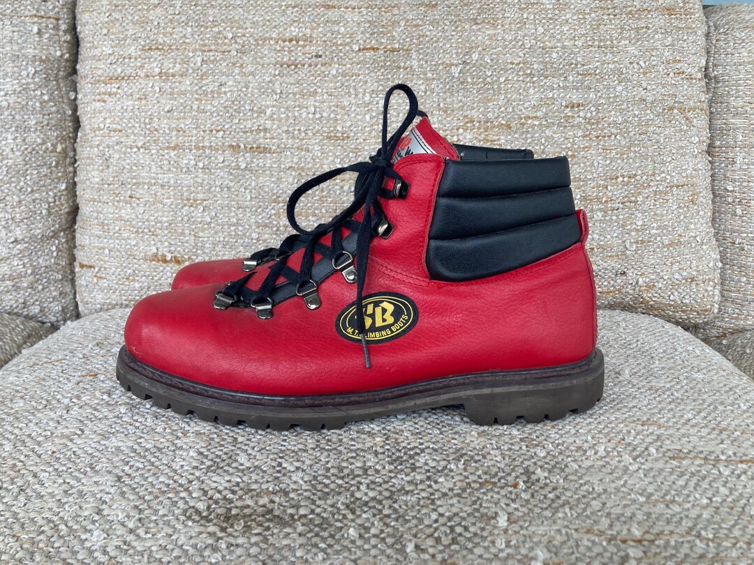 Vintage 1990s Mens SB WORLD Red Leather Lace up Hiking BOOTS Size 10 10 ...