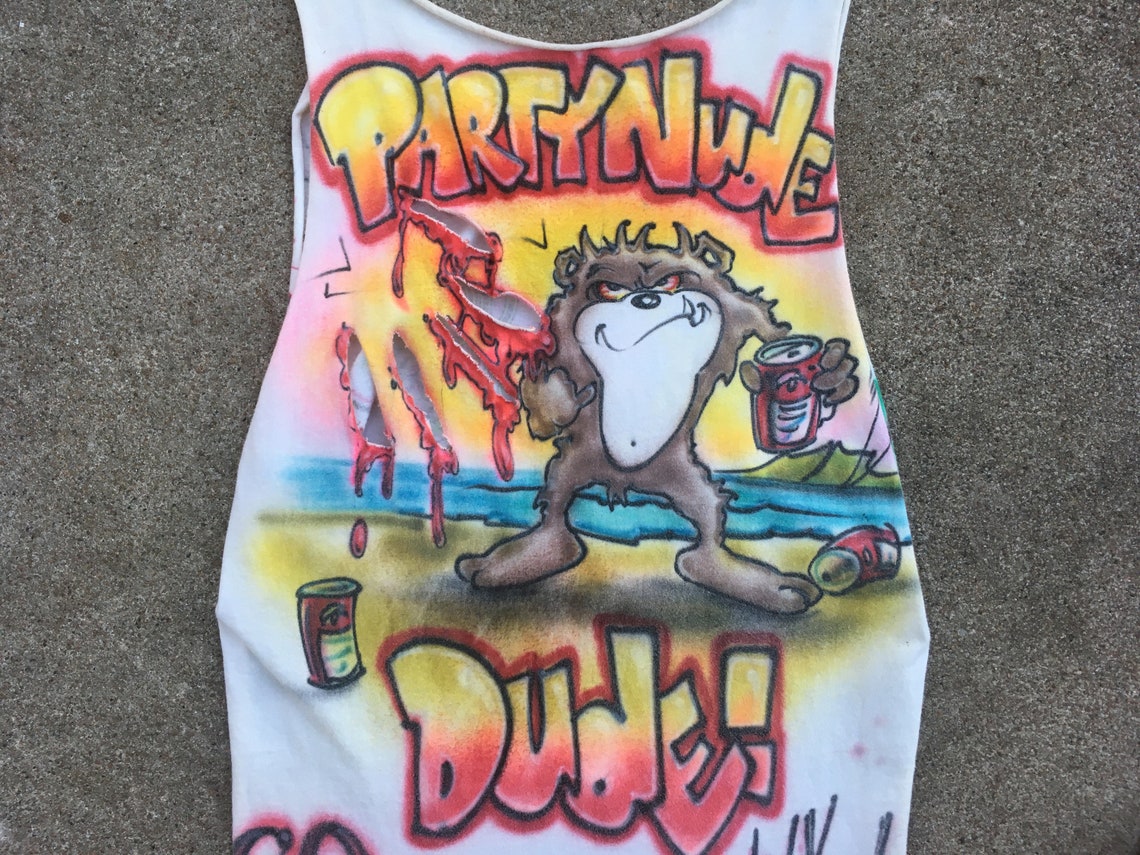 Vintage 1980s Ultimate TAZ Museum Quality Airbrush Cropped Cutoff T ...