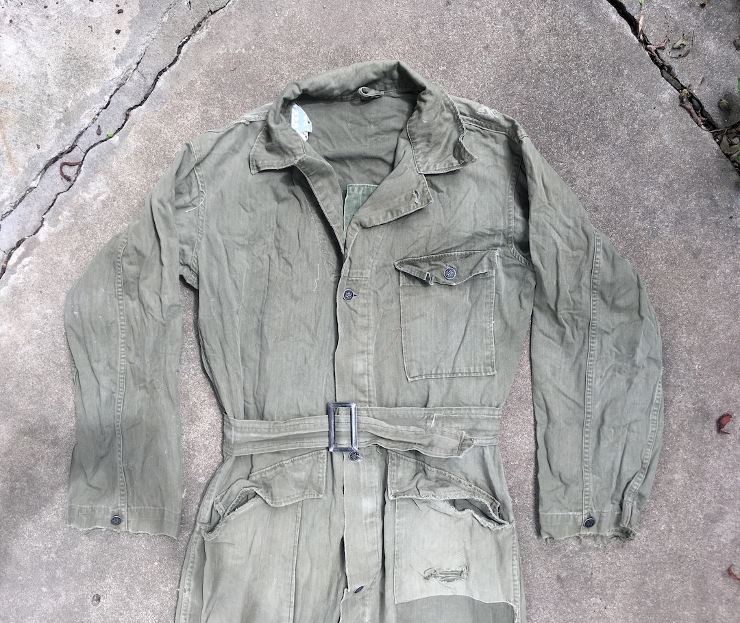 Vintage 1940s WWII Era Army HBT Cotton Super Distressed Button up ...