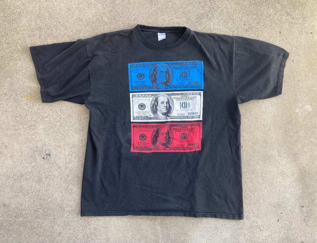 Vintage ONE HUNDRED Dollar Bill Black Cotton T-SHIRT Size 2XL Rap Hip ...