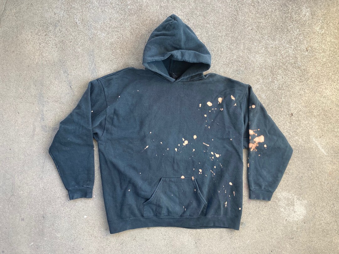 Vintage 1990s Black DISTRESSED Bleach Stained Black Pullover HOODIE ...