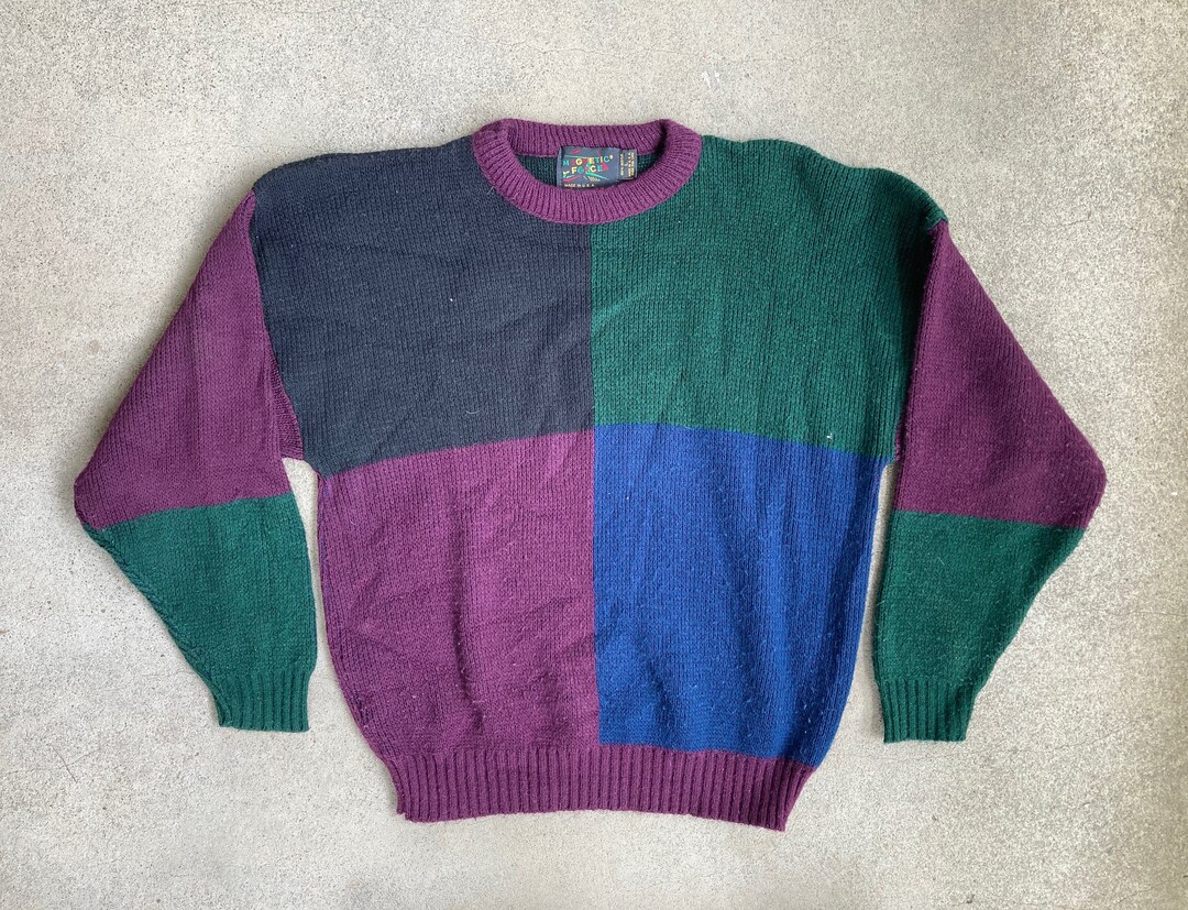 Vintage 1990s Magnetic Force COLORBLOCK Acrylic Pullover SWEATER Size ...