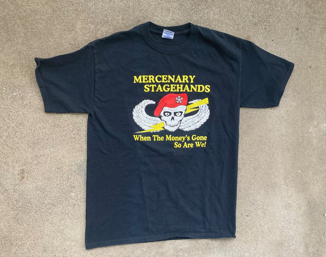 Vintage MERCENARY STAGEHANDS Black Cotton Crewneck T-SHIRT Size Medium ...