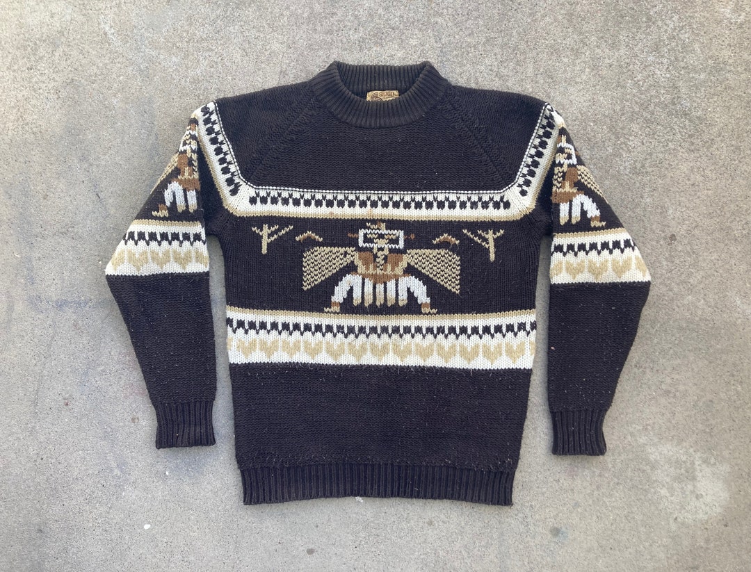 Vintage 1970s Silton SOUTHWEST Native Pattern Brown Acrylic SWEATER ...