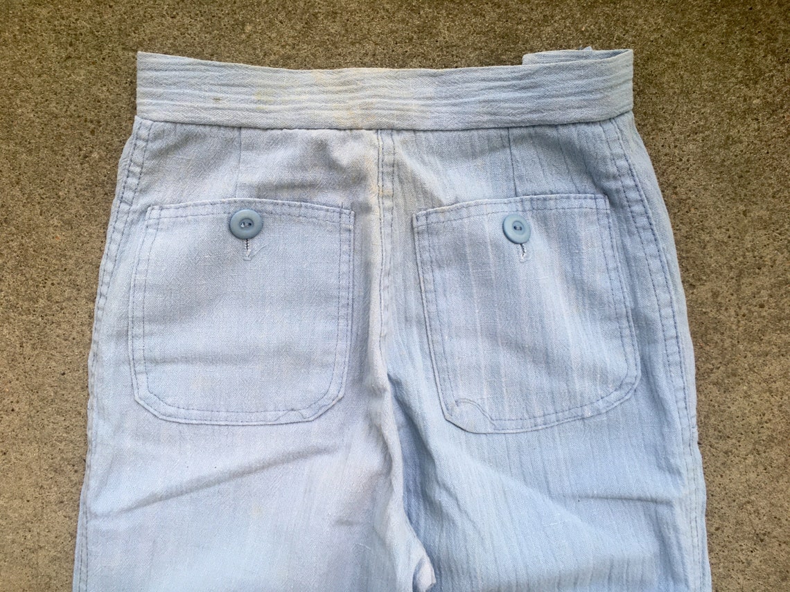 Vintage 1970s Womens Light Blue Cotton High Waisted Flare Zip up PANTS ...