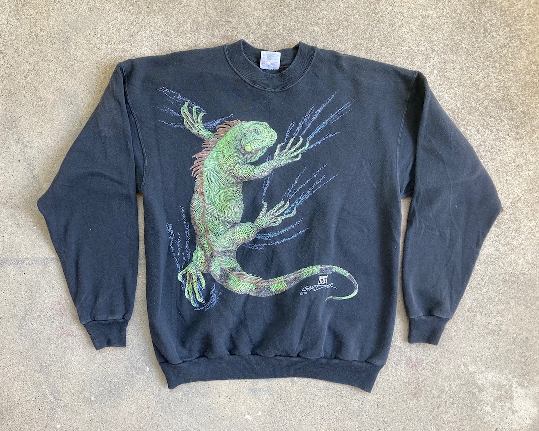 Vintage 1990s IGUANA Lizard Black Crewneck SWEATSHIRT Size Extra Large ...