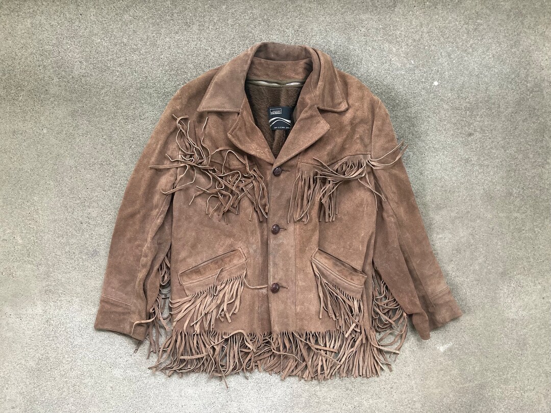Vintage 1960s MONTGOMERY WARDS Brown Heavy Leather FRINGE Western ...