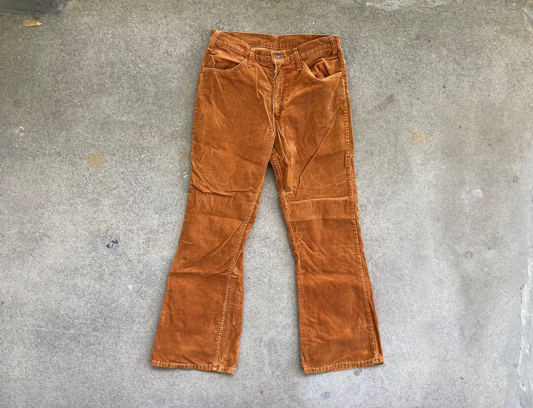 Vintage 1970s LEVIS Burnt Orange Corduroy Flare PANTS Size 29 X 28 Bell ...