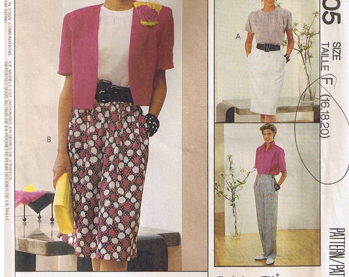 80s Front Pleated Skirt Pants Waistband Side Seam Pockets & Side Button ...