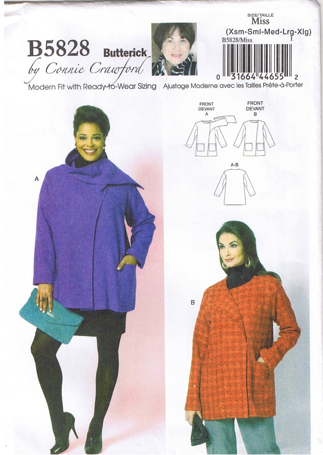 Easy to Sew Misses Asymmetrical Front Jacket Loose Fit Connie Crawford ...