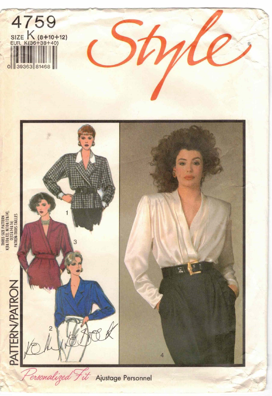 4 Styles Front Wrap Blouse Top With Long Sleeves Tucks Pleats Collar ...