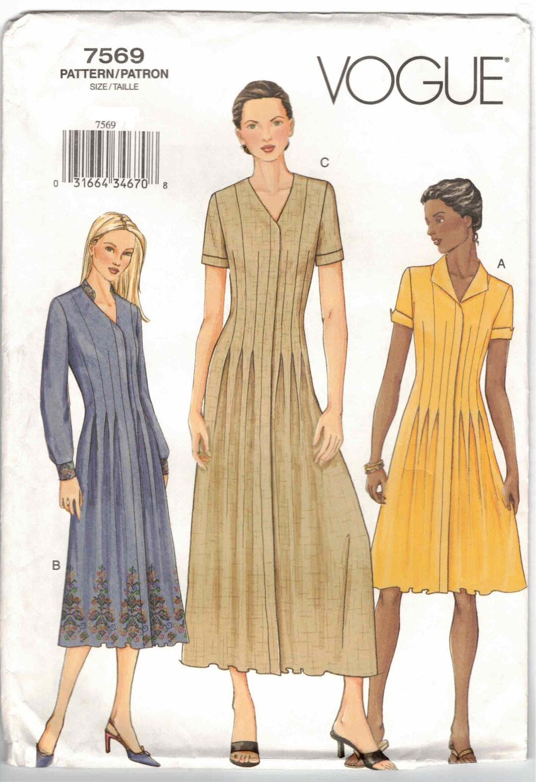 Flared Pleated Tucked Dress Length Variation Princess Seam Short or ...