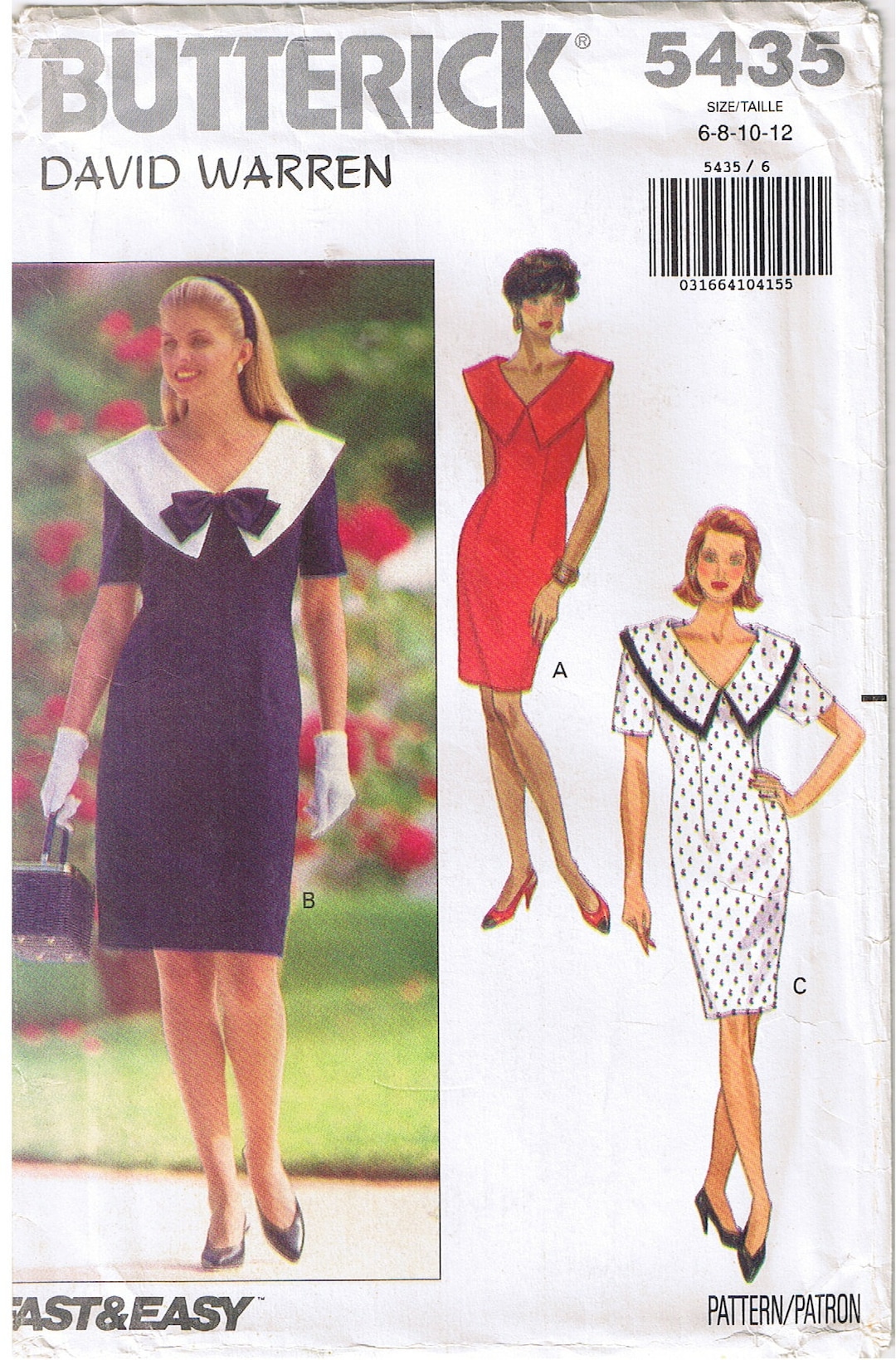 Easy Misses 1990s Fitted Straight Dress Self or Contrast Wide Collar ...