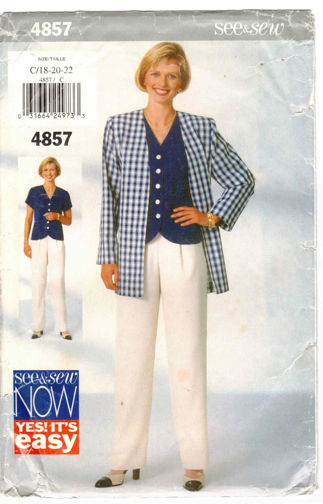 90s Career Suit Wardrobe Hip Length Jacket Button Front Short Sleeve ...