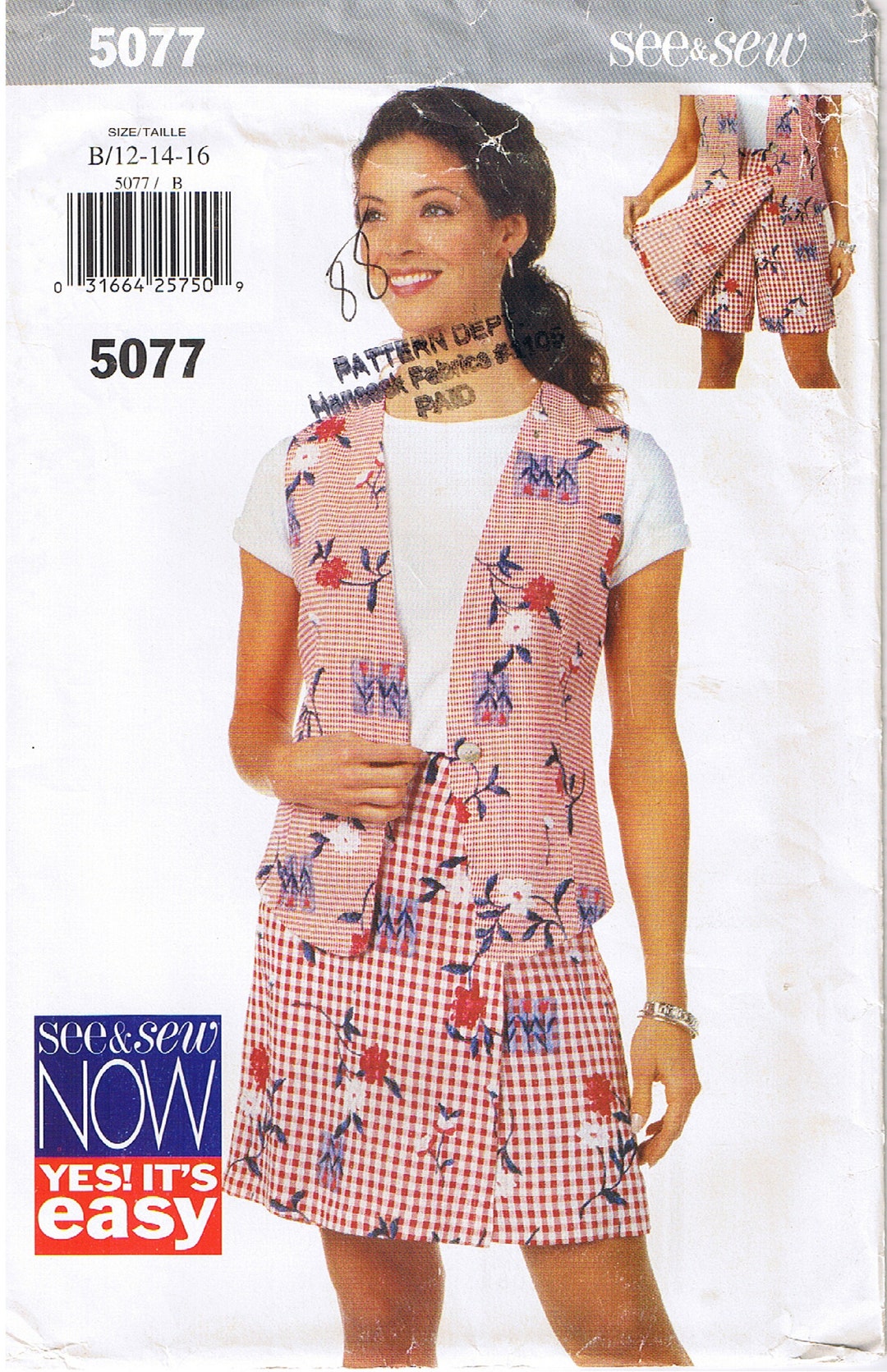 Easy to Sew Skort Vest Contour Waist Overlay With Button Trim Back ...