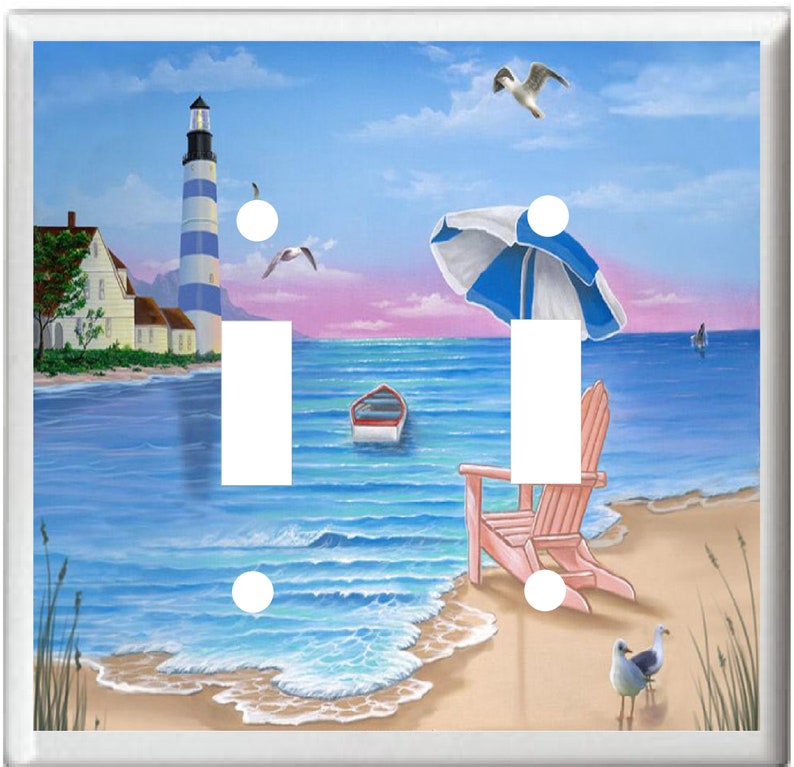 LIGHTHOUSE NAUTICAL BEACH Chair Umbrella Light Switch Cover Plate or ...